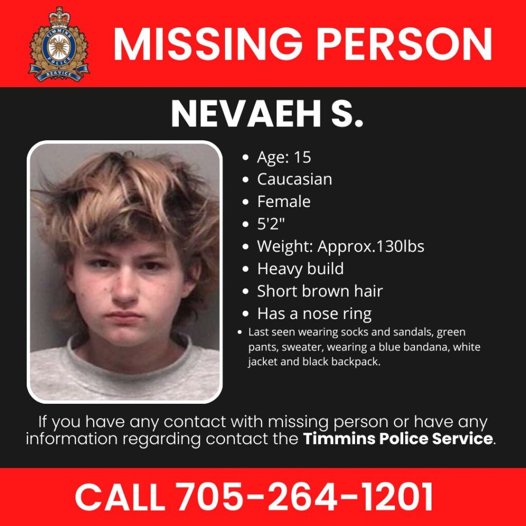 MISSING - NEVAEH S. | Timmins Police Service